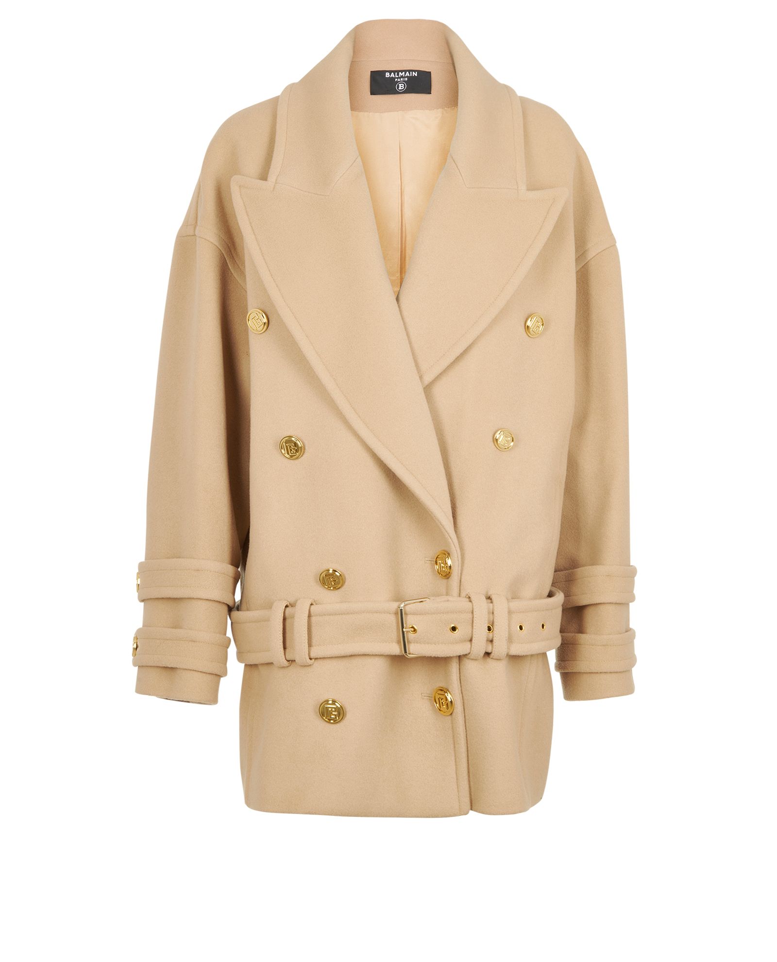 Balmain Double Breasted Short Belted Coat, Coats - Designer Exchange ...